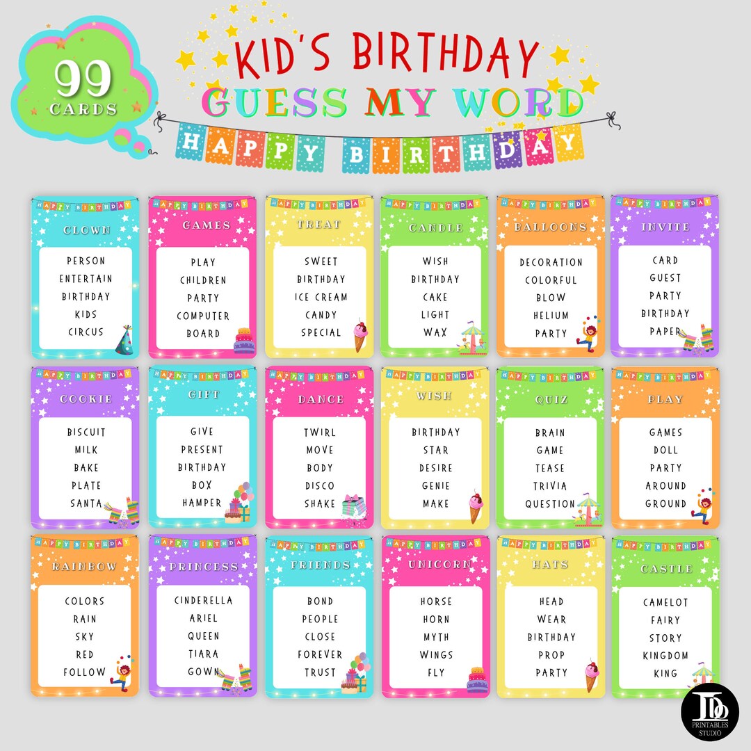 Birthday Word Game Cards / Printable Happy Birthday Game / Kids and ...