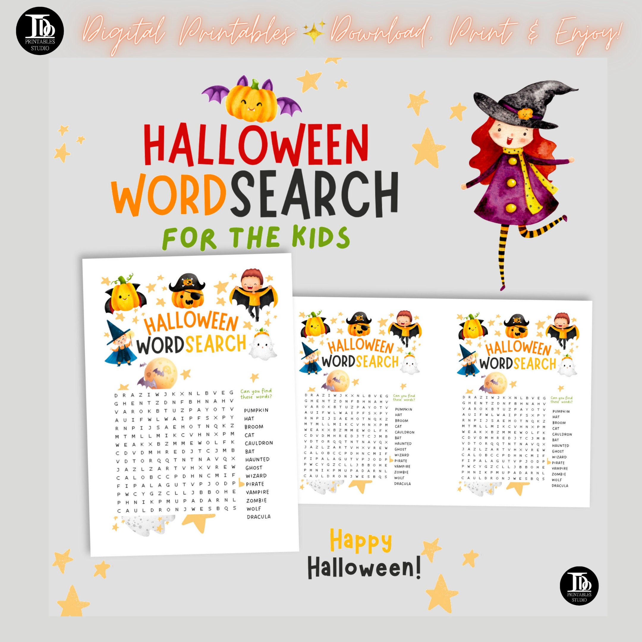 Printable Halloween Word Search Game for Kids Halloween - Etsy