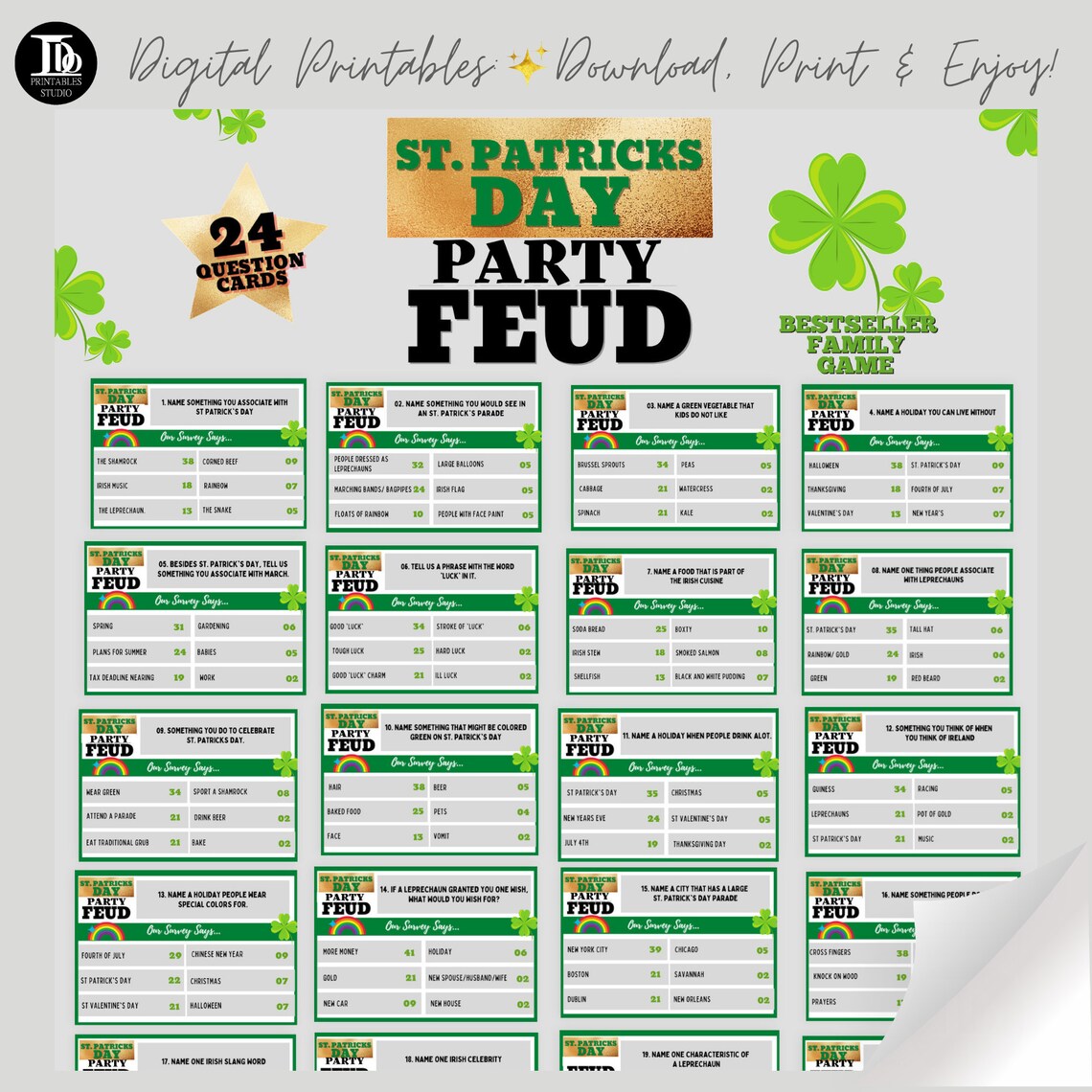 St. Patrick's Day Friendly Feud Game/ Family Games / Family Friendly ...