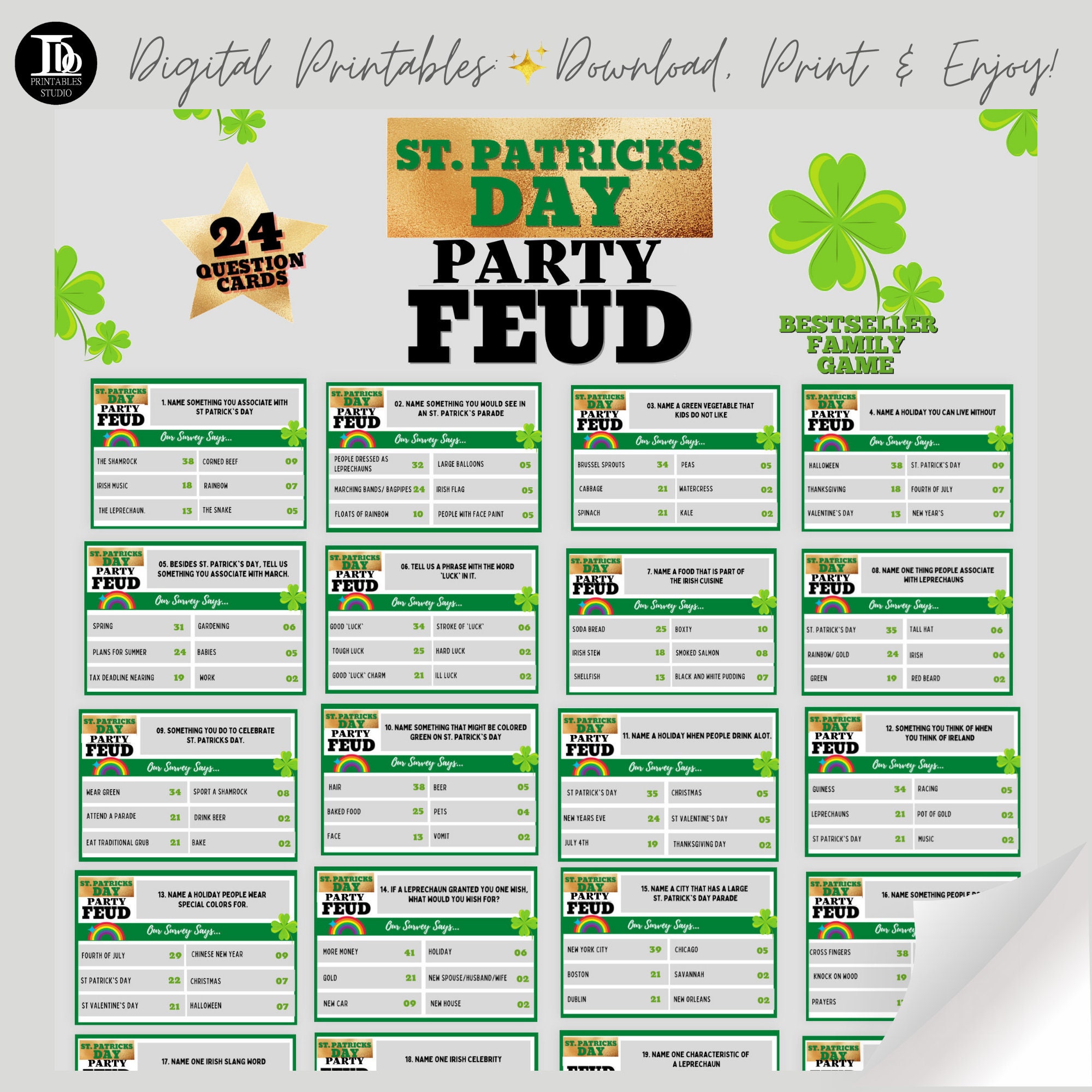 St. Patrick's Day Friendly Feud Game/ Family Games / Family Friendly ...