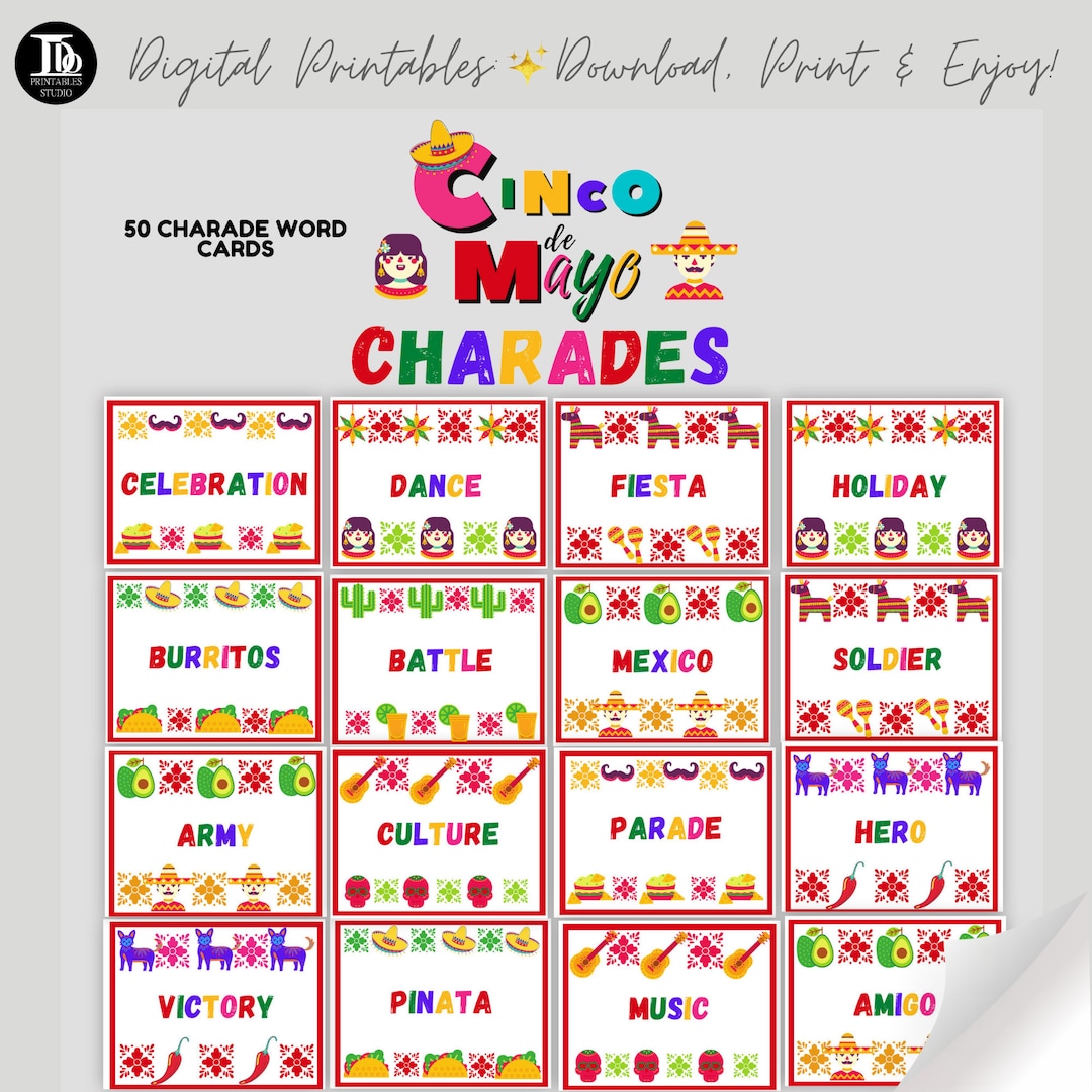 Carte Cinco de Mayo Charade/Gioco di attività per bambini/Carte ...