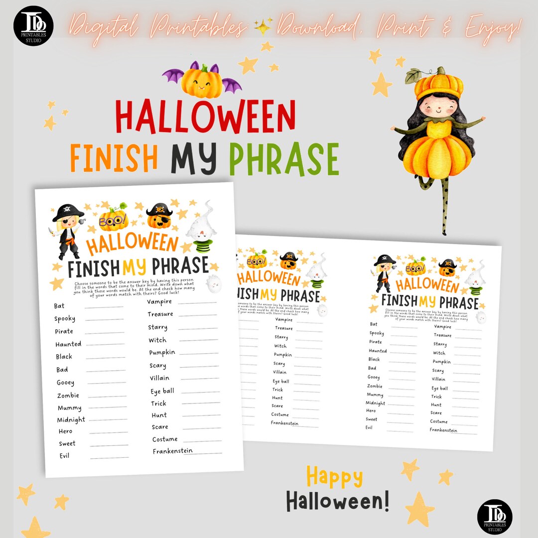Halloween Finish My Phrase Printable Activity | Halloween Trick or ...