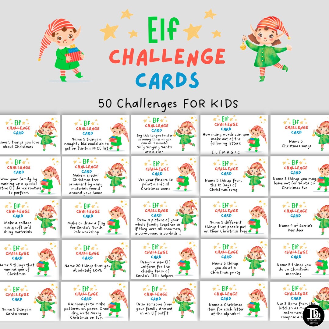 Elf Challenge Cards for Kids Christmas Challenges for - Etsy