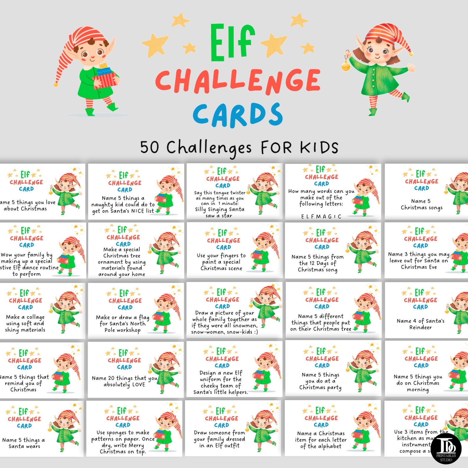 Elf Challenge Cards for Kids Christmas Challenges for - Etsy