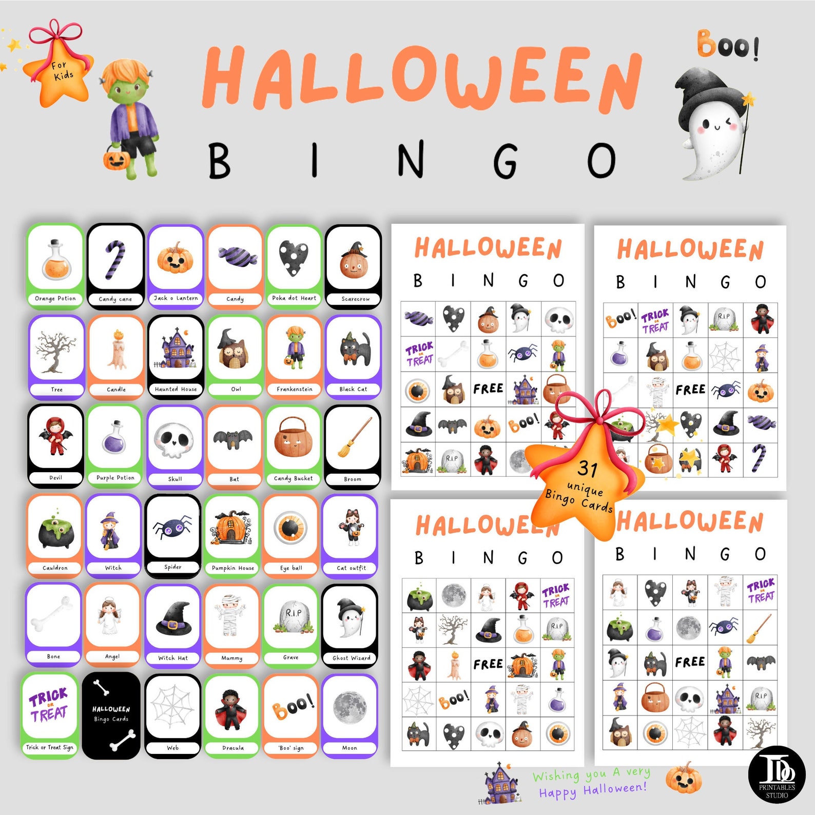 Halloween Bingo for Kids Group Games for Children Family - Etsy