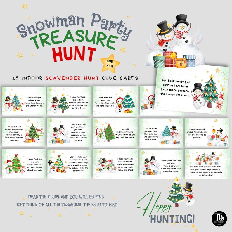 Christmas Treasure Hunt Clue Cards for Kids | Printable Reading and ...
