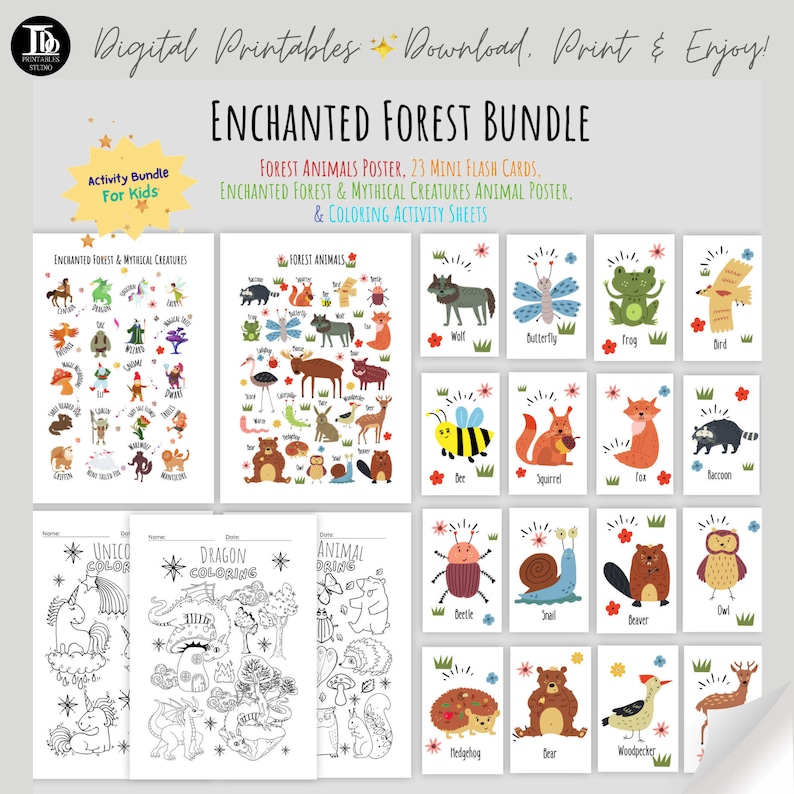 Enchanted Forest Kid's Activity Bundle Themed Kid's Birthday Unicorn ...