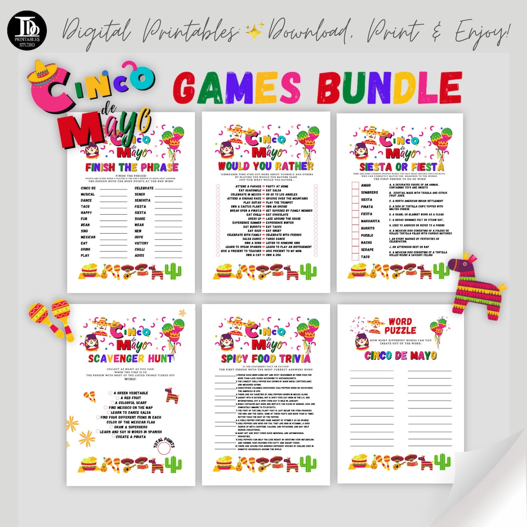 Cinco De Mayo Games Bundle/ Mexican Party Games/ Scavenger Hunt/ Fiesta ...