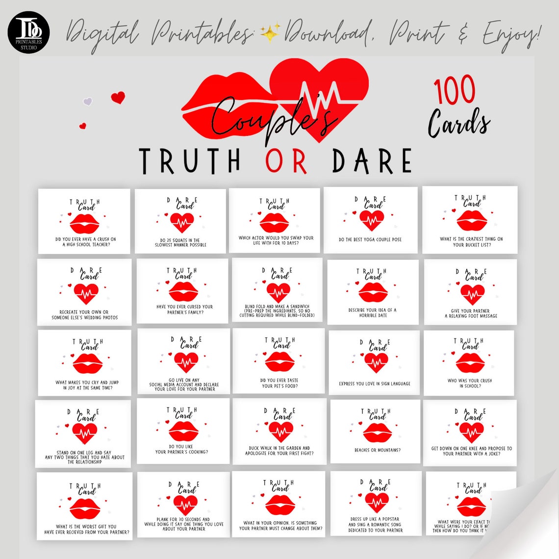 Couples Truth or Dare Questions Activity for Couples Couples Game Night ...