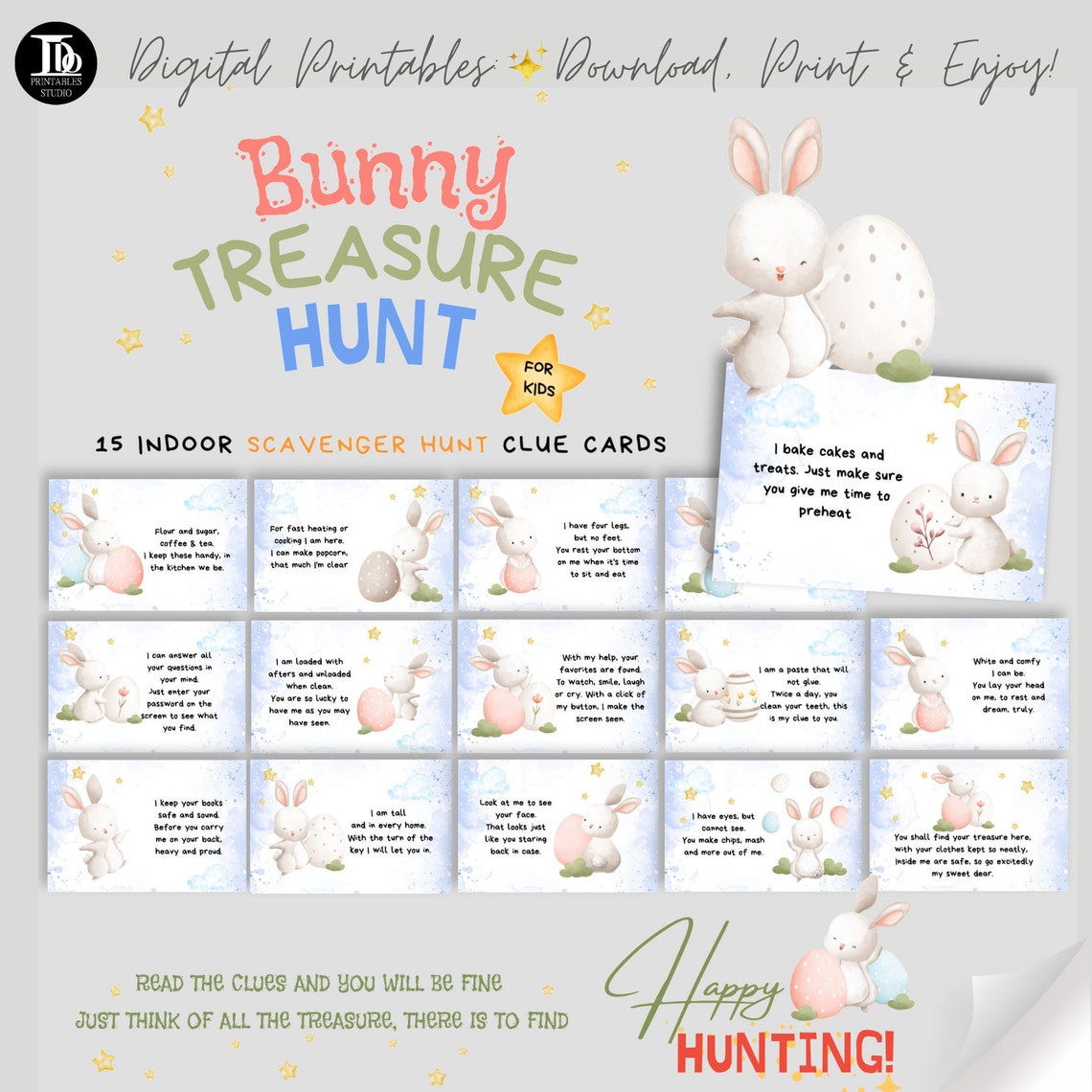 Easter Bunny Egg Treasure Hunt for Kids | Indoor Printable Scavenger ...