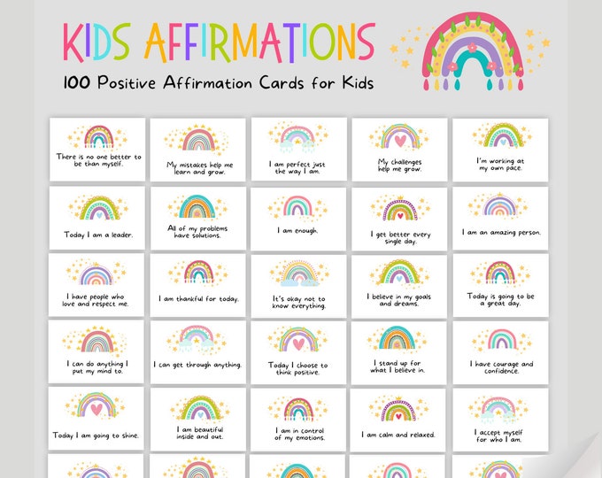 100 Positive Affirmation Calm Down Corner Cards for Kids Teens, Coping ...