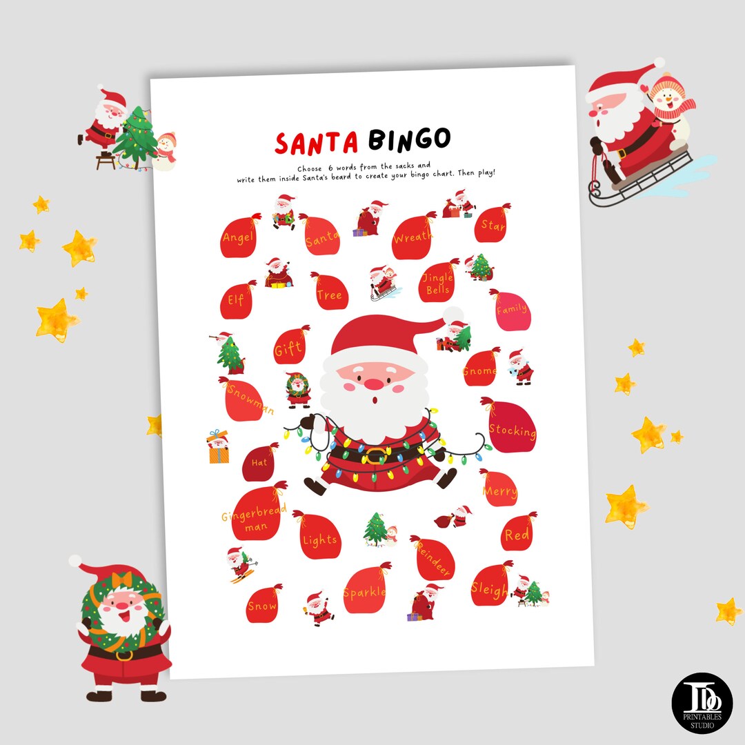 Santa Bingo for Kids | Christmas Games for Kids | Holiday Activity ...