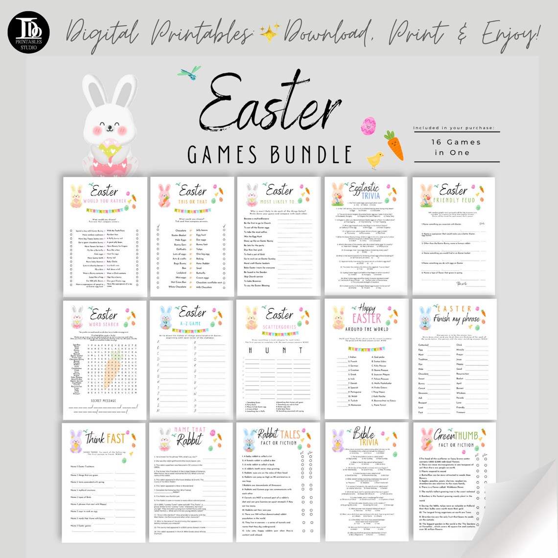 Printable Easter Bunny Games for Family Funny Spring Activities for ...