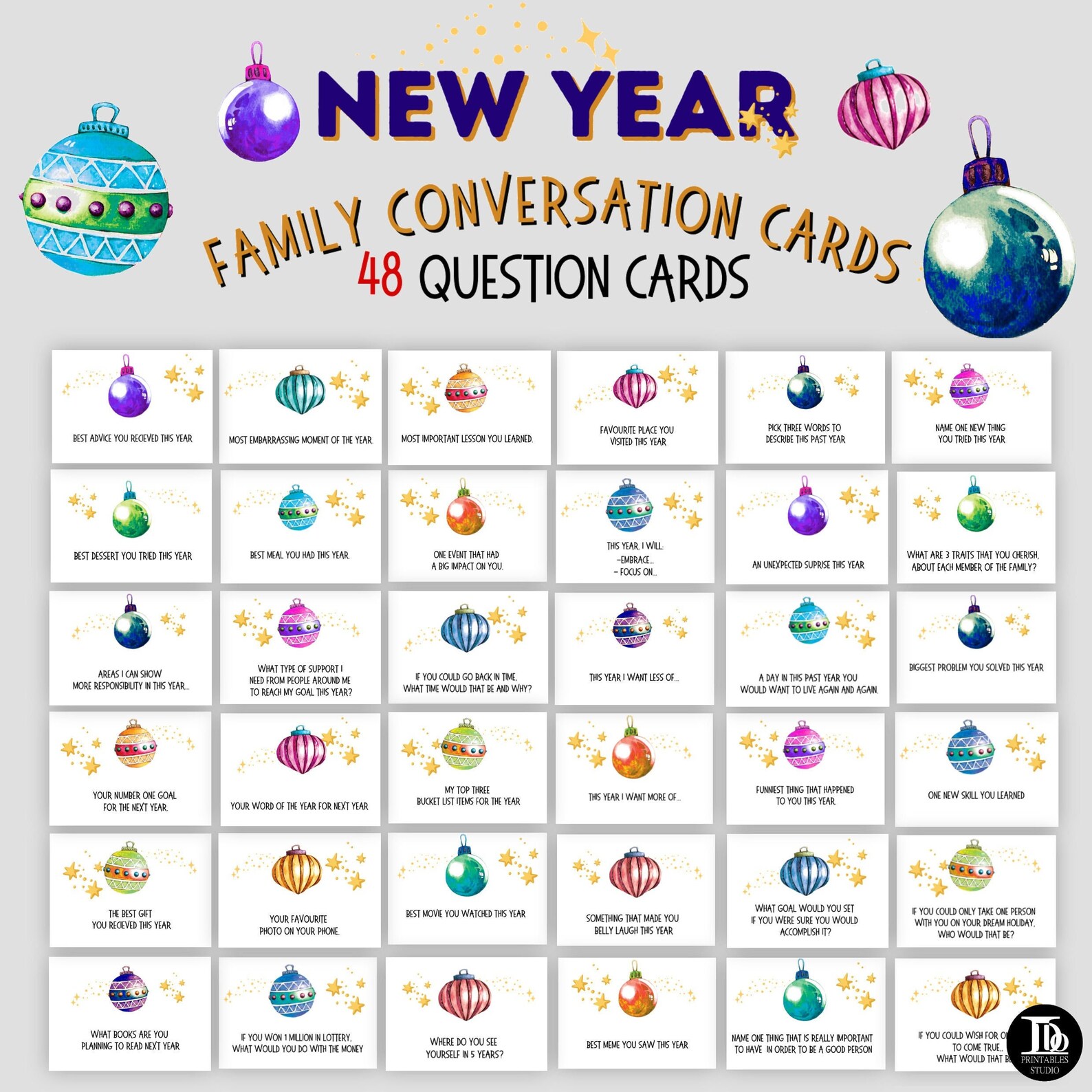 New Year Family Conversation Cards New Year's Eve Dinner | Etsy