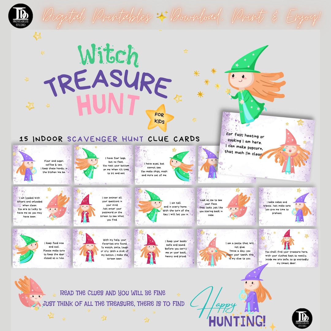 Witch Treasure Hunt for Kids | Printable Witch Birthday Party Clue ...