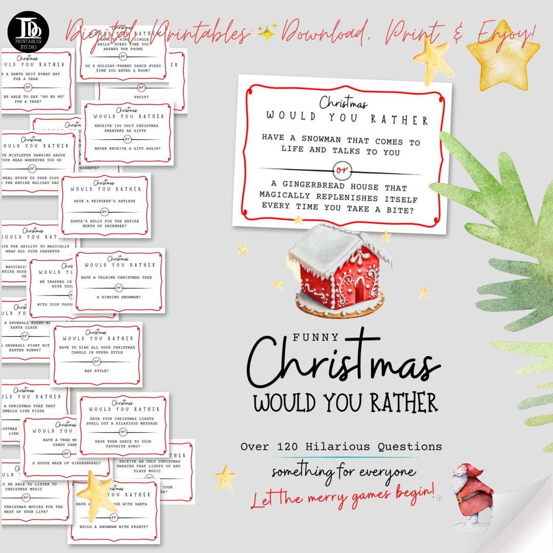 Christmas Would You Rather Question Cards | Family Reunion Holiday ...