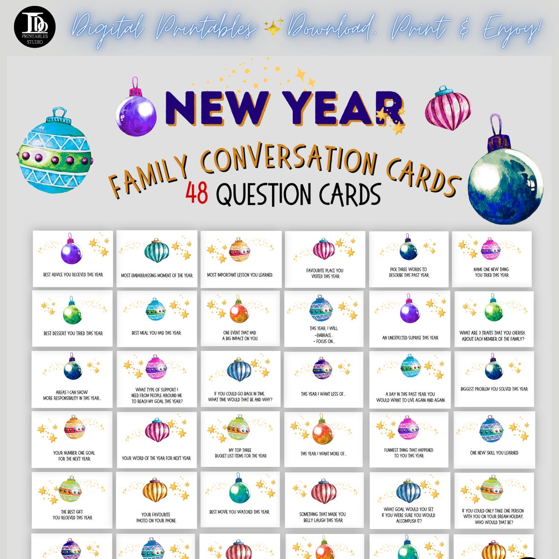 New Year Family Conversation Cards New Year's Eve Dinner Party New Year ...