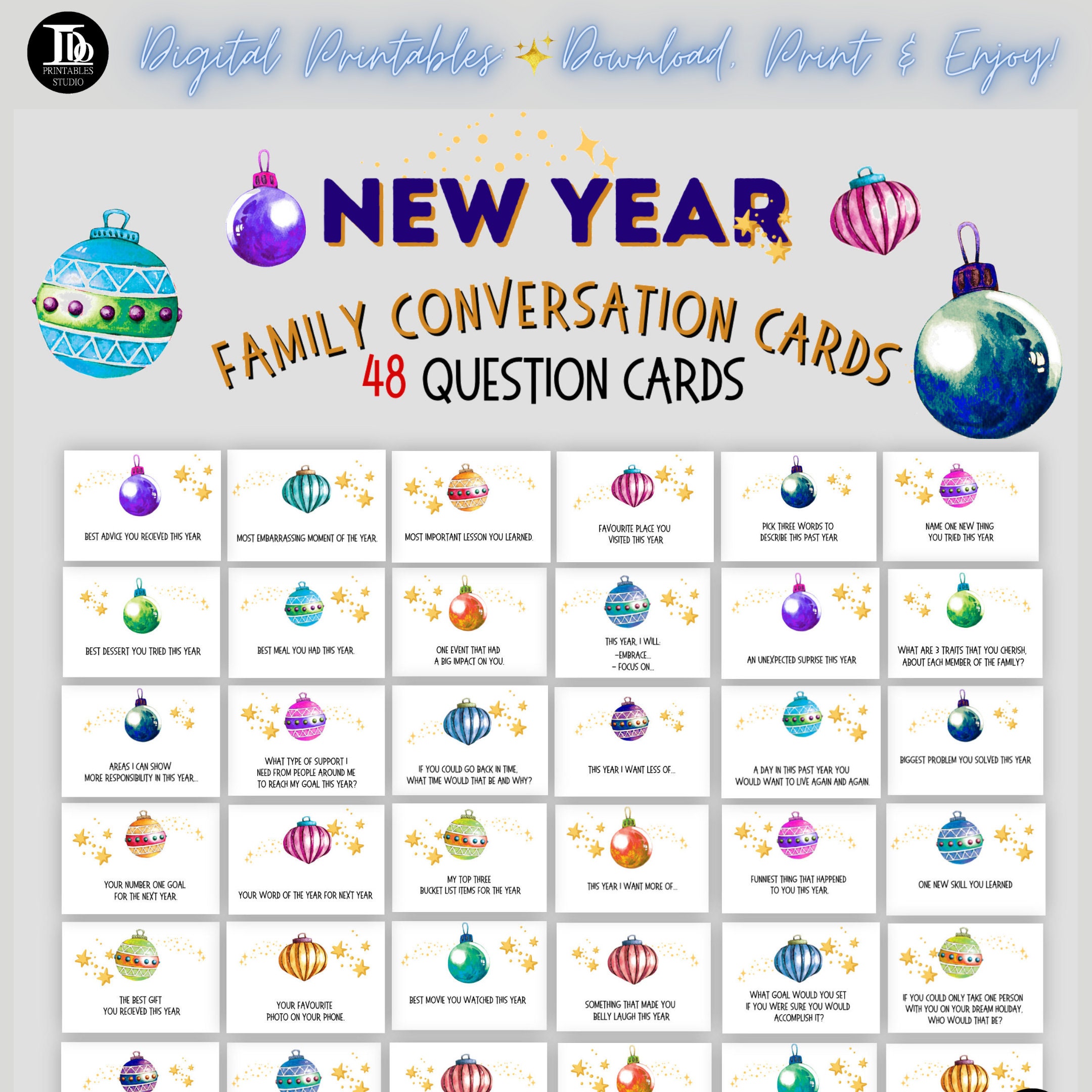 New Year Family Conversation Cards New Year's Eve Dinner Party New Year ...