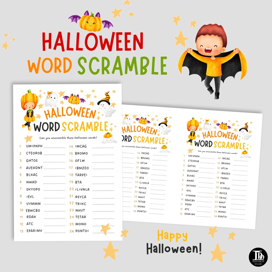 Halloween Word Scramble Activity Sheet for Kids Printable - Etsy