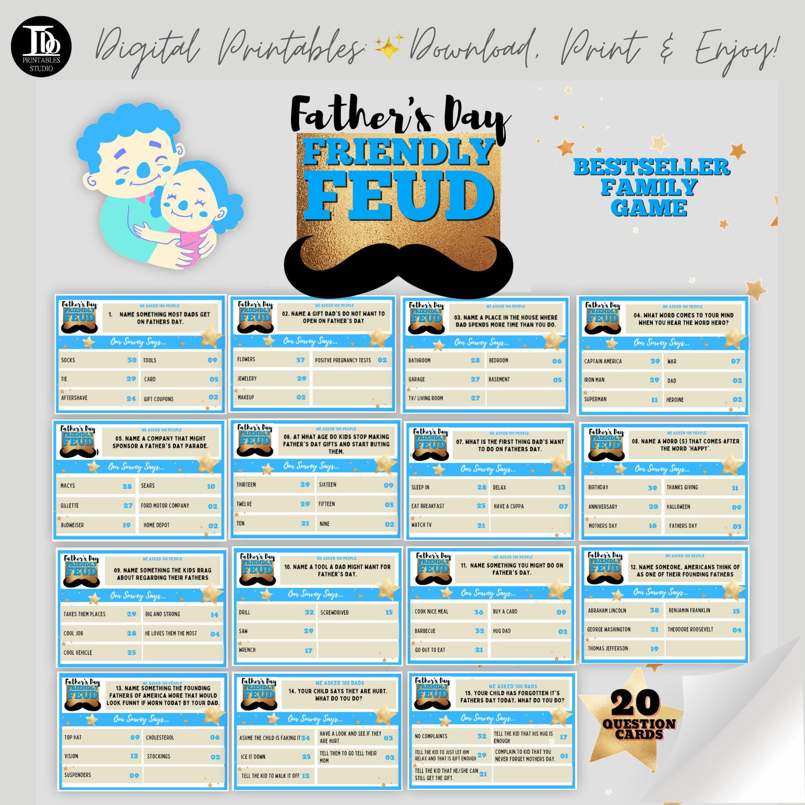 Father's Day Friendly Feud / Family Friendly Quiz / Father's Day Trivia ...