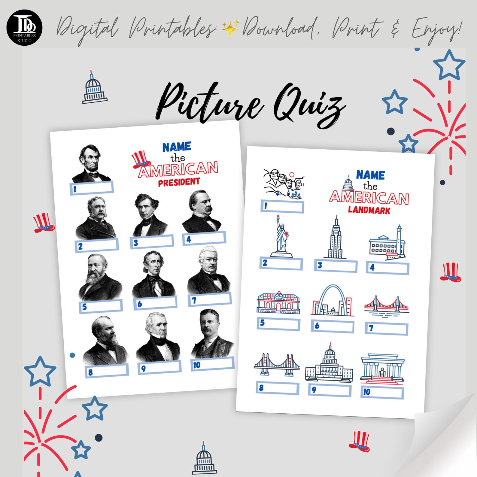 Printable American Picture Quiz Bundle / Name the American Landmark ...