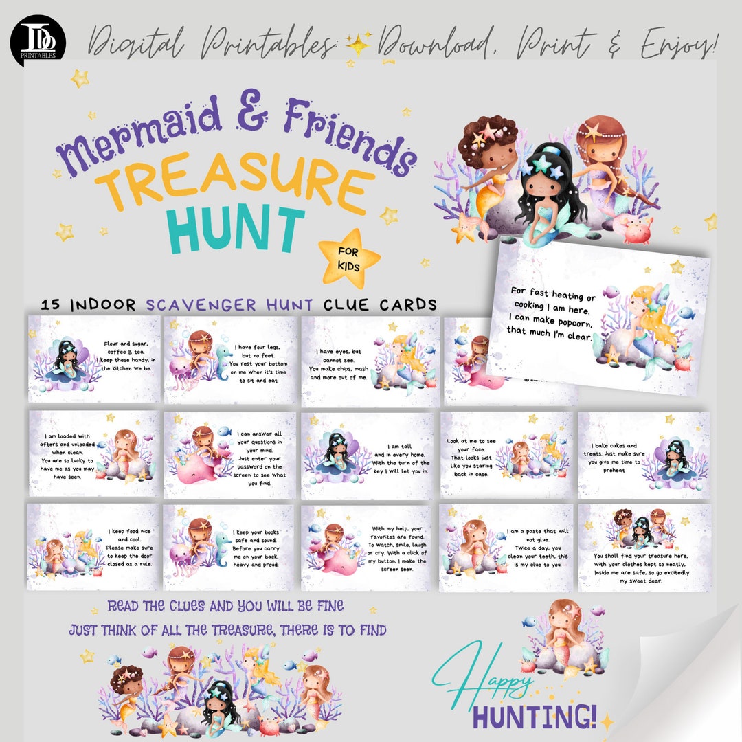 Mermaid Treasure Hunt for Kids | Girl Birthday Party Printable Present ...