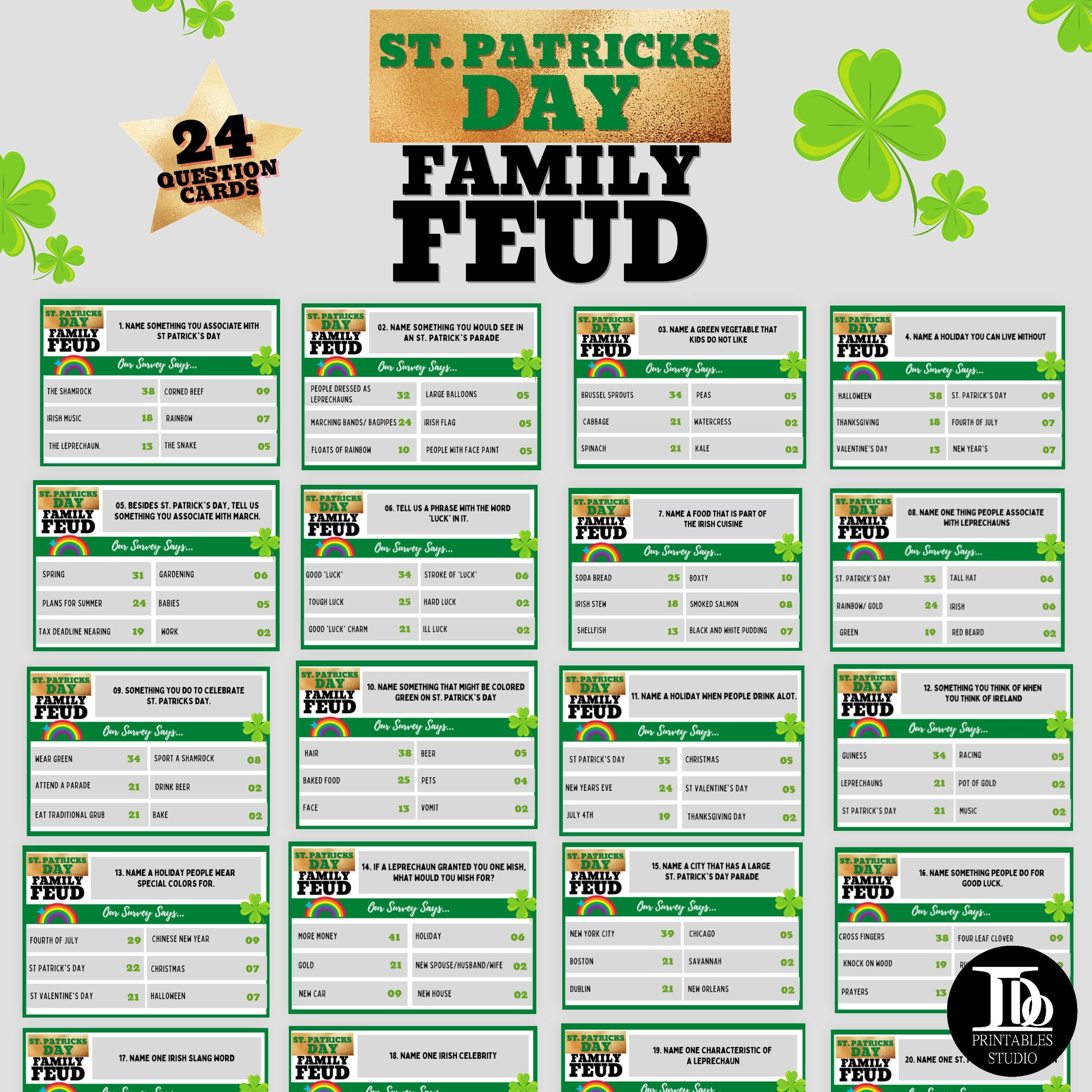 St. Patrick's Day Friendly Feud Game/ Family fortunes / | Etsy