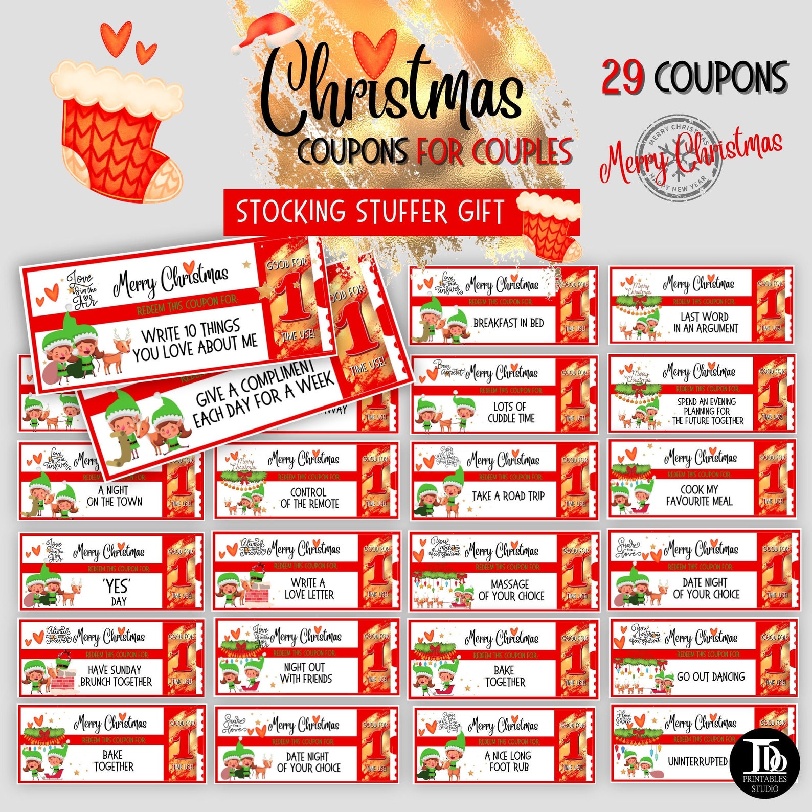 Printable Christmas Couple Love Coupons Stocking Stuffer - Etsy UK
