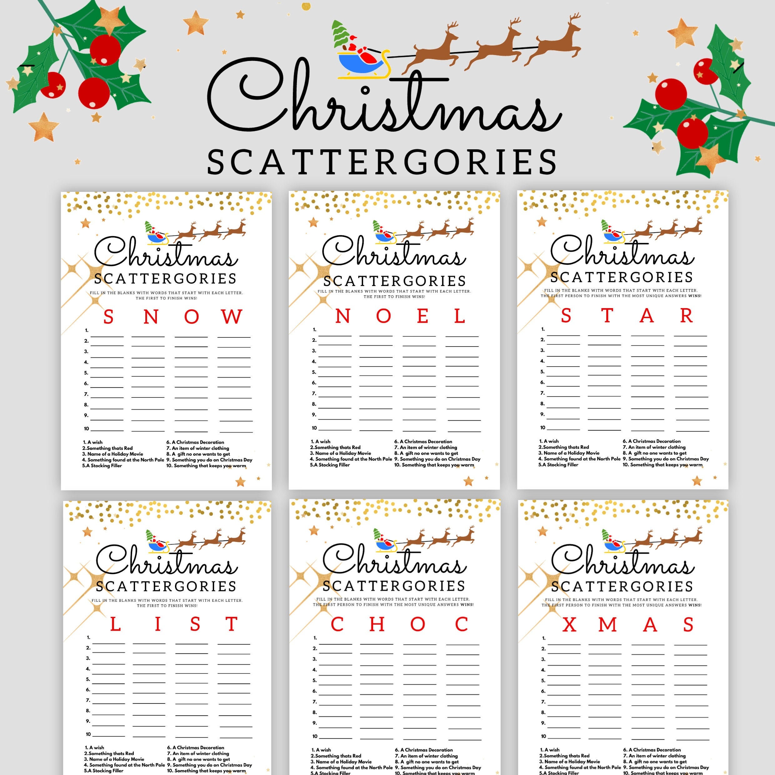 Christmas Scattergories Christmas Party Games Holiday - Etsy UK