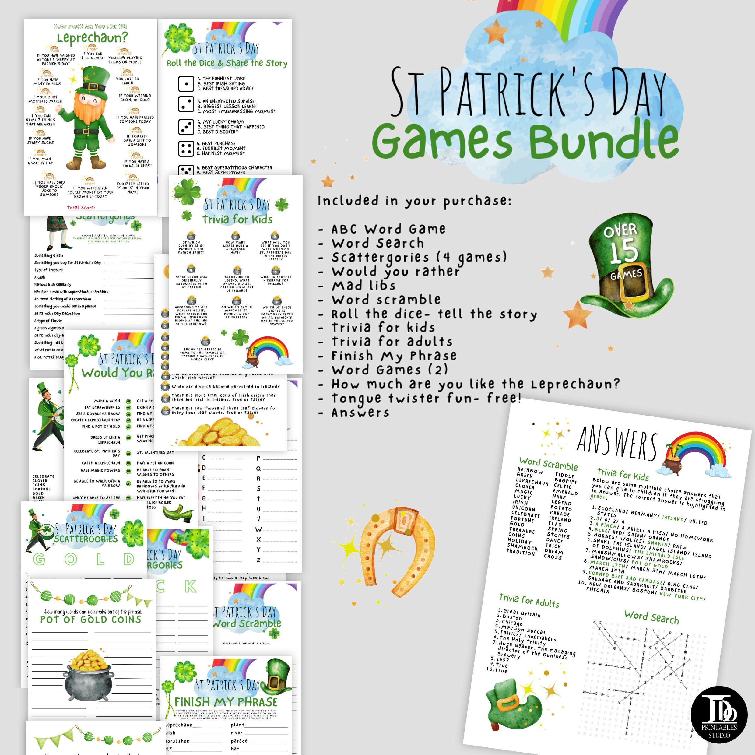 Mega St Patrick's Day Printable Games Bundle/ Scattergories/ Word ...