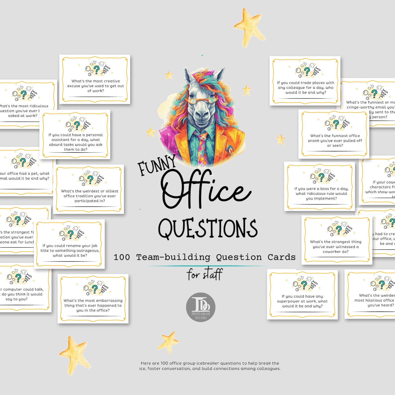100 Office Question Icebreaker Cards | Office Team-building Tasks ...
