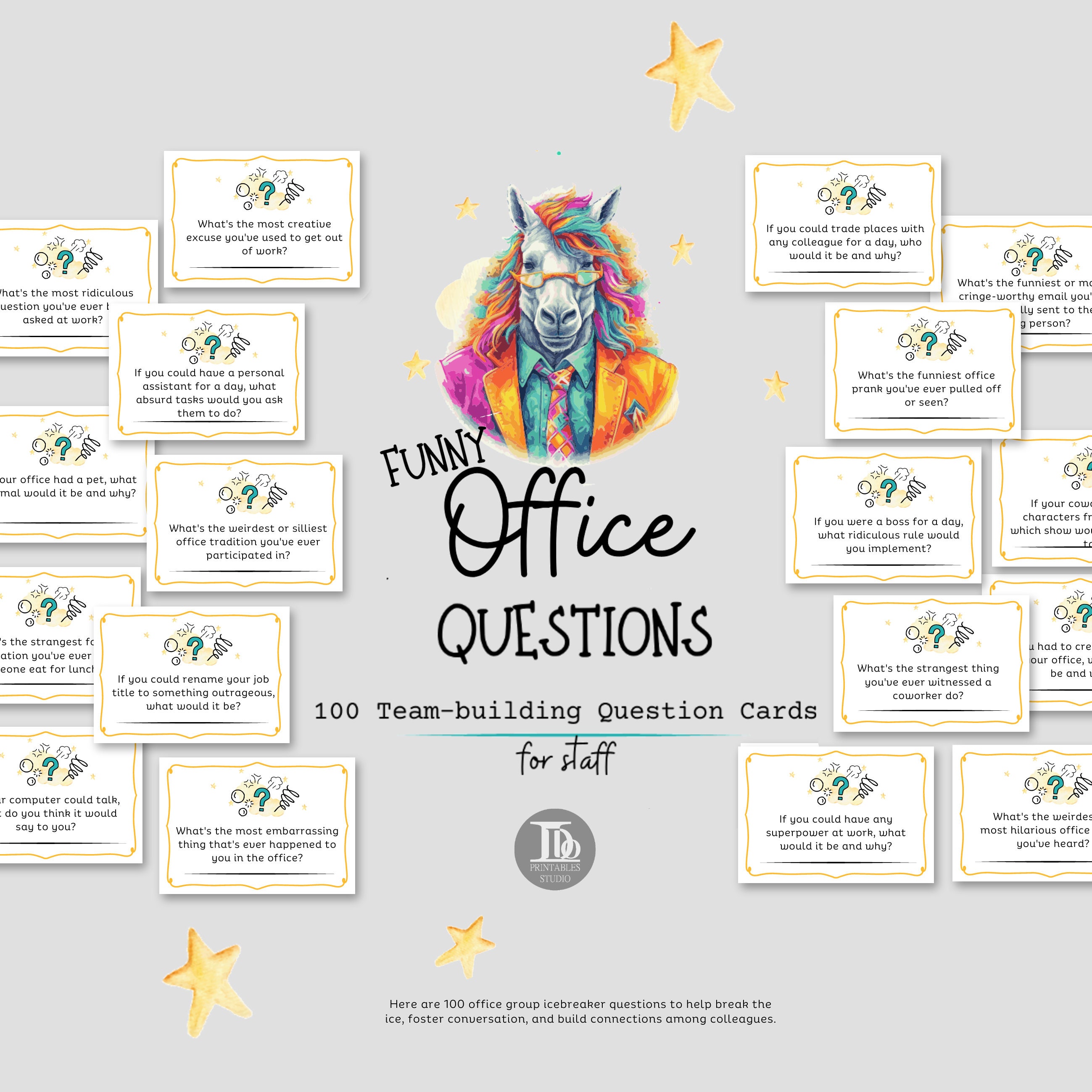 100 Office Question Icebreaker Cards | Office Team-building Tasks ...