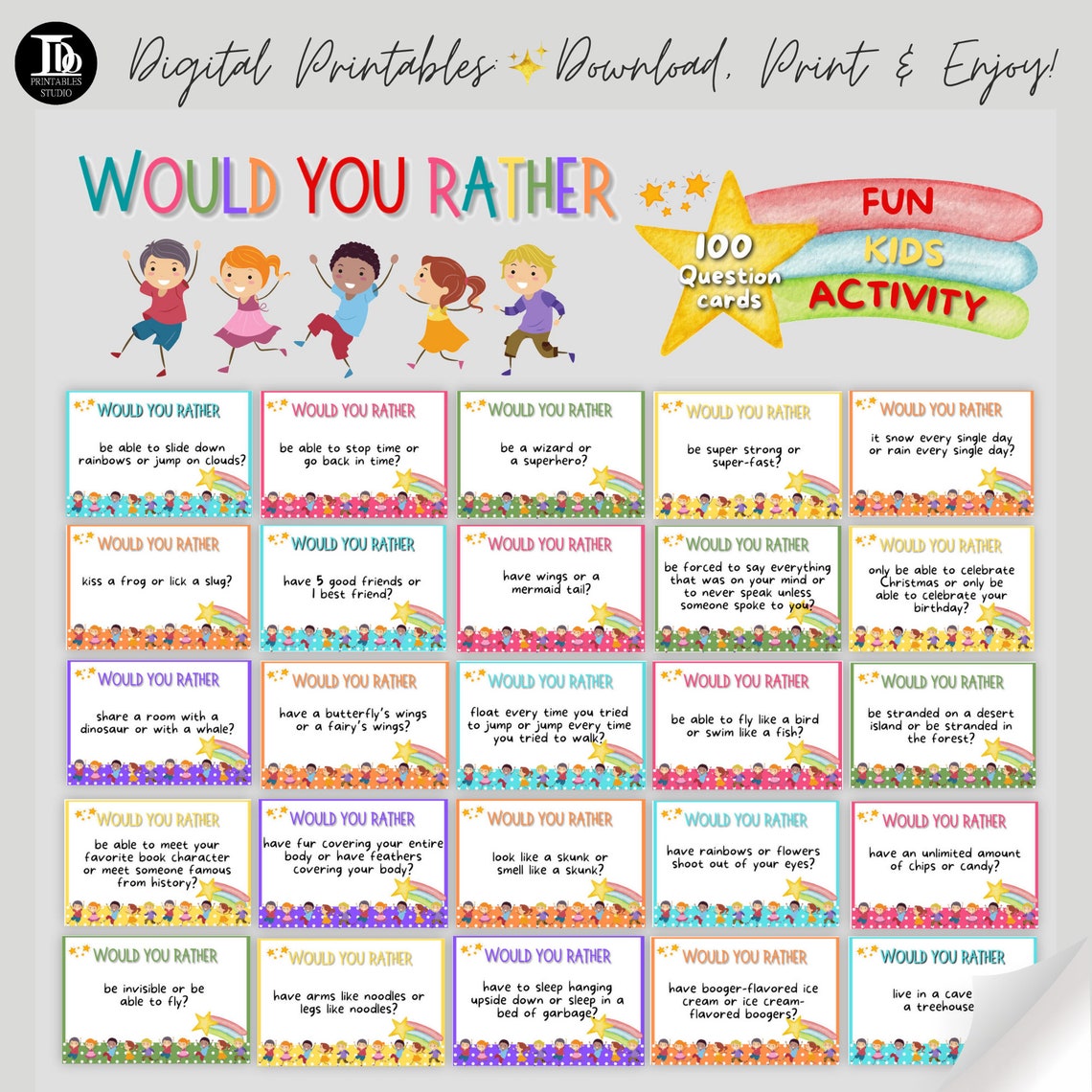 Would You Rather Kids Activity Cards Kids Trivia Birthday Party Game ...