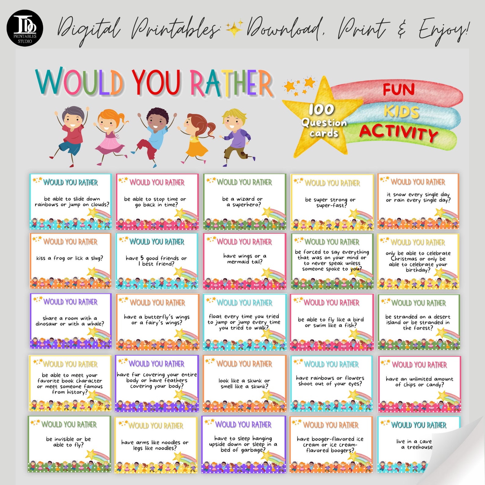 Would You Rather Kids Activity Cards | Kids Trivia | Birthday Party ...