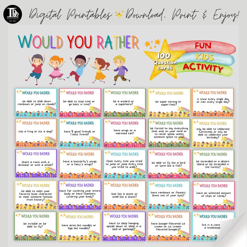 Would You Rather Kids Activity Cards | Kids Trivia | Birthday Party ...