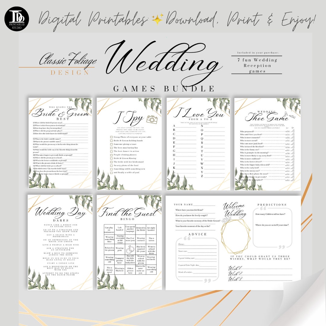 Classic Wedding Games Bundle | Wedding Table Activity | Wedding ...