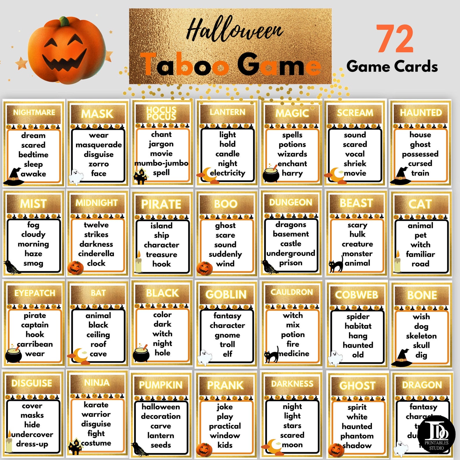 Halloween Taboo Game Cards Halloween Party Game Family | Etsy