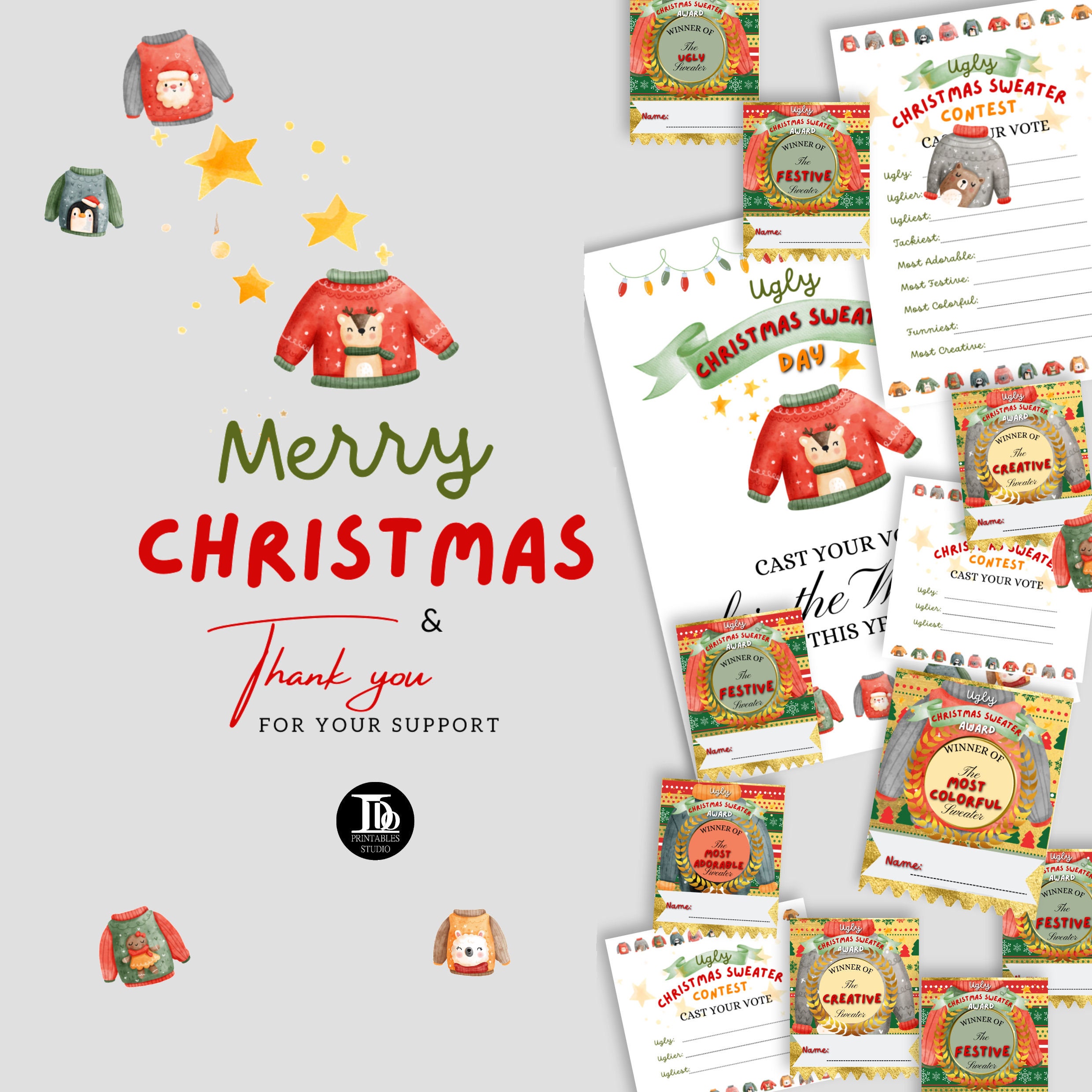 Ugly Christmas Sweater Party Pack Voting Ballot Slips Printable Ugly ...