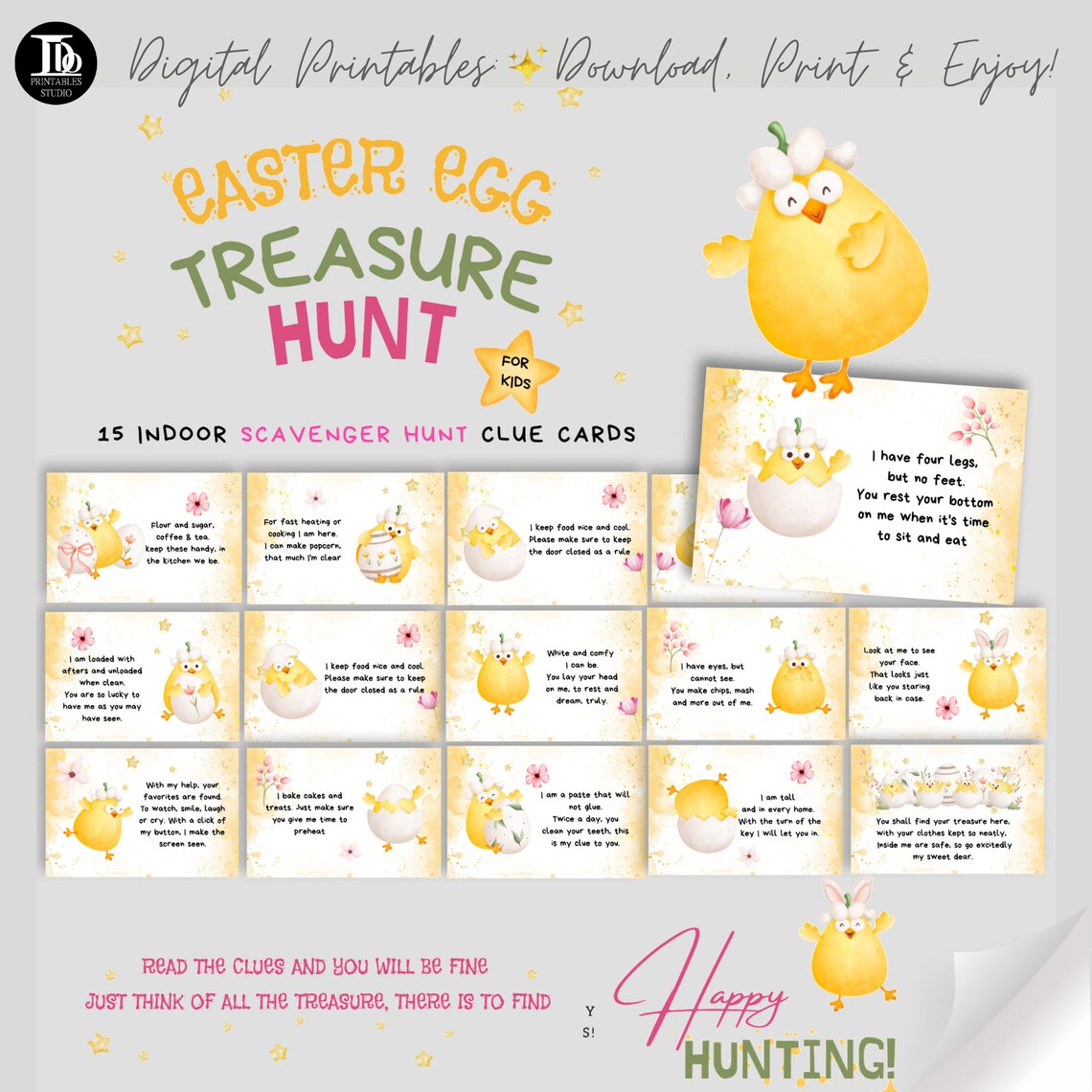 Easter Chick Scavenger Hunt Clue Cards | Indoor Easter Treasure Hunt ...