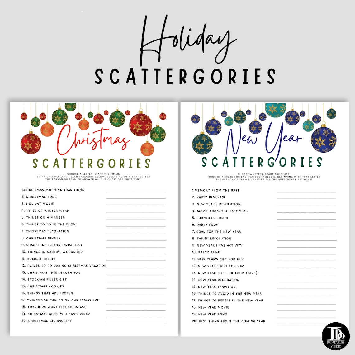 Christmas Scattergories, Christmas Party Games, Holiday Games, Funny ...