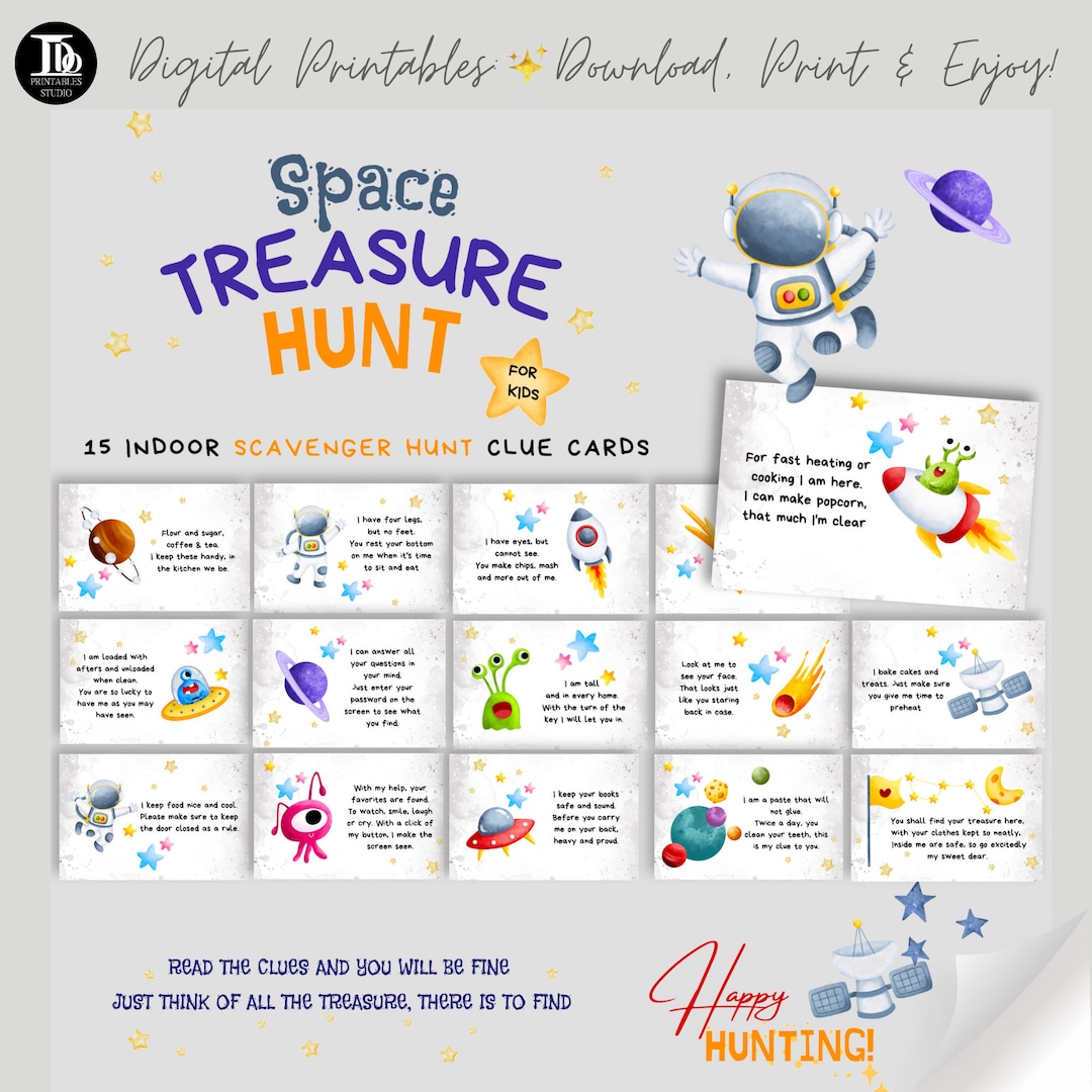 Space Treasure Hunt for Kids | Printable Indoor Scavenger Hunt | Space ...