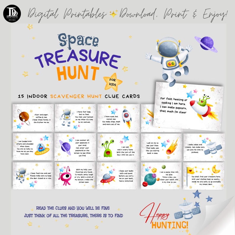 Space Treasure Hunt for Kids | Printable Indoor Scavenger Hunt | Space ...