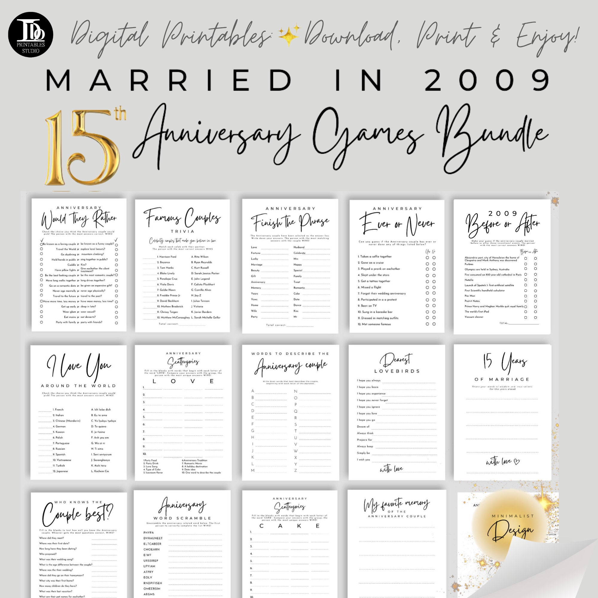 15th Wedding Anniversary Games Bundle Married in 2009 Anniversary Party ...