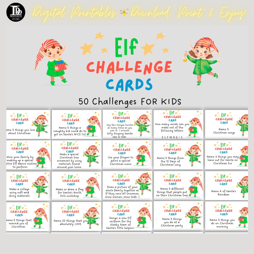 Elf Challenge Cards for Kids | Christmas Challenges for Children ...