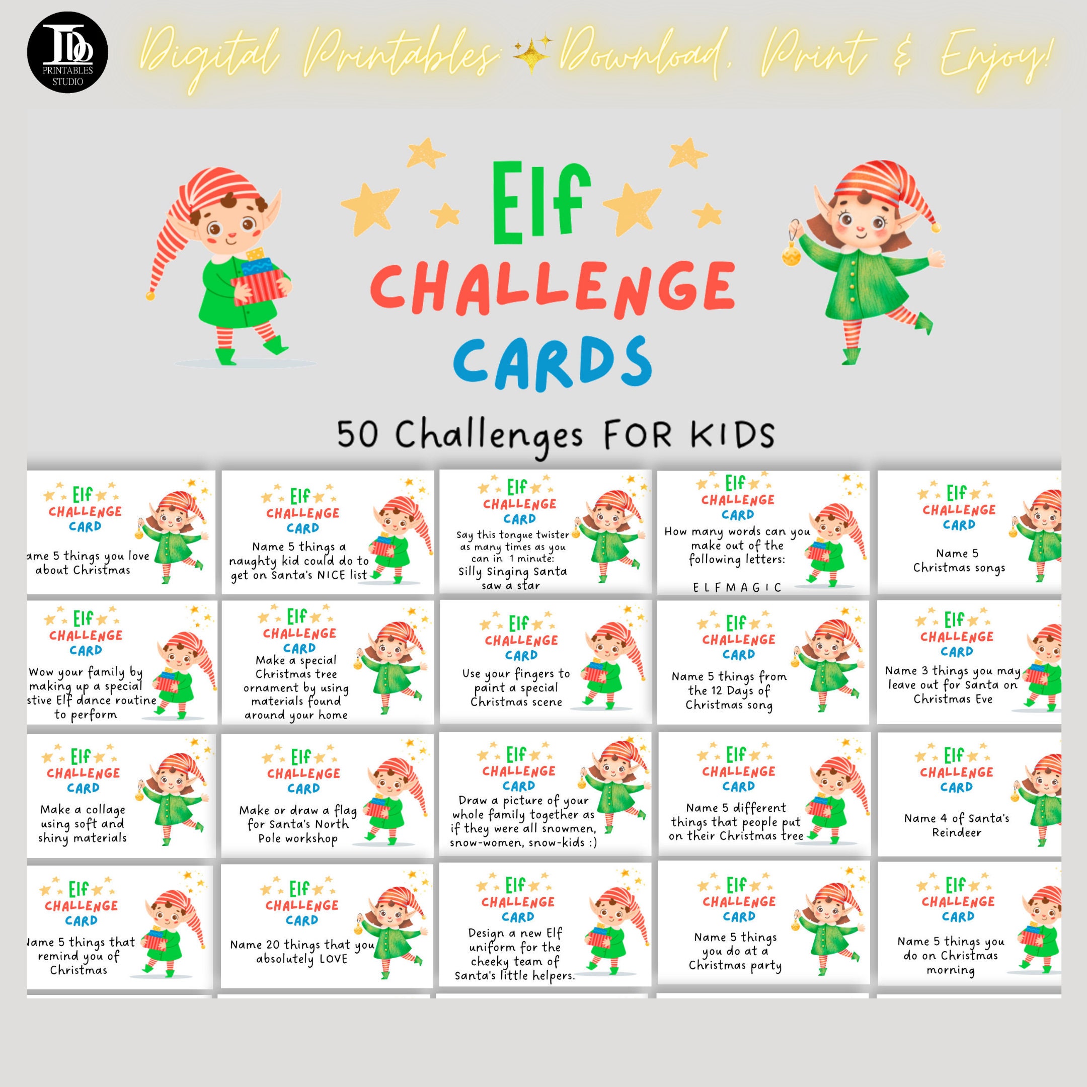 Elf Challenge Cards for Kids | Christmas Challenges for Children ...