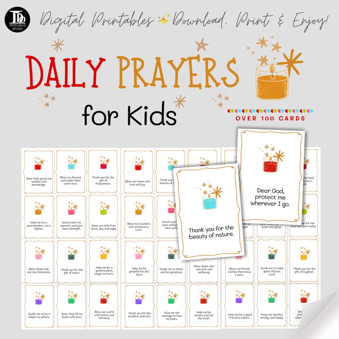 Printable Short Daily Prayers for Kids | 100 Prayer Cards for Children ...