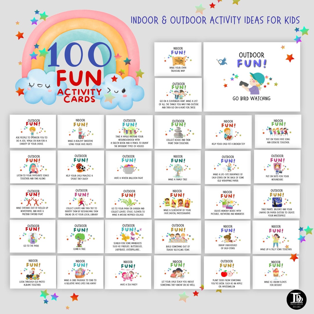 100 Fun Activity Cards for Kids Indoor and Outdoor Activity - Etsy