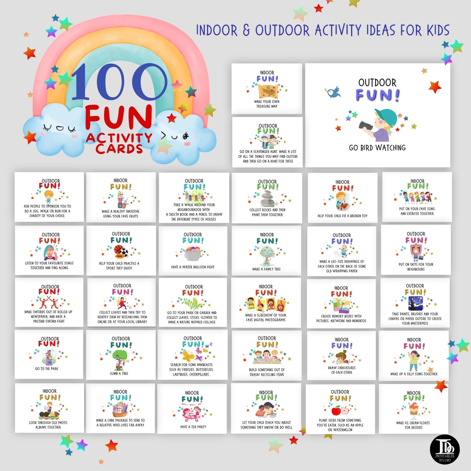 100 Fun Activity Cards for Kids Indoor and Outdoor Activity - Etsy