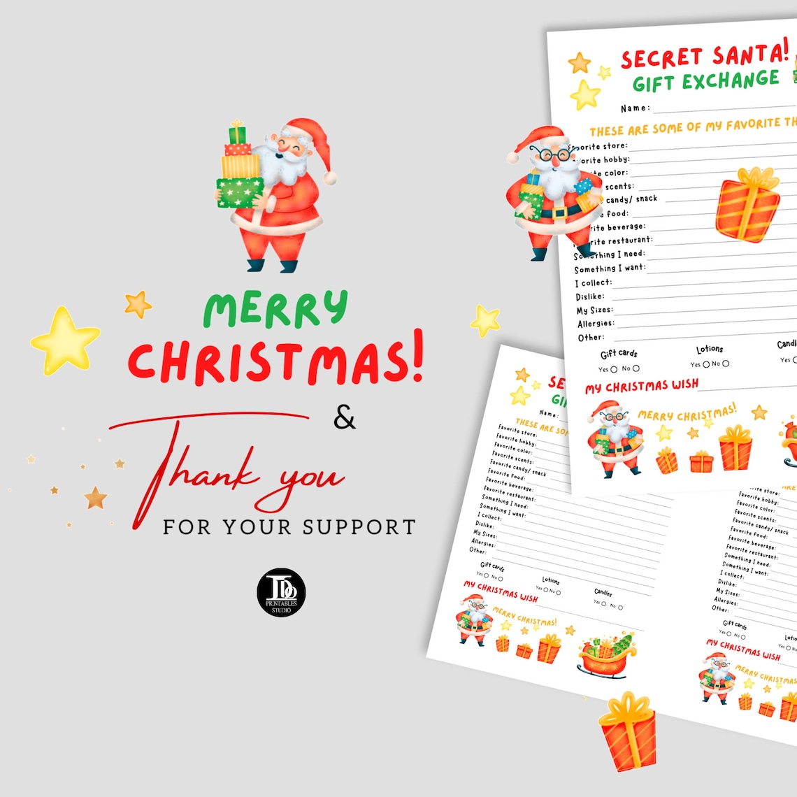 Secret Santa Gift Exchange Survey Printable Gift Questionnaire Favorite ...