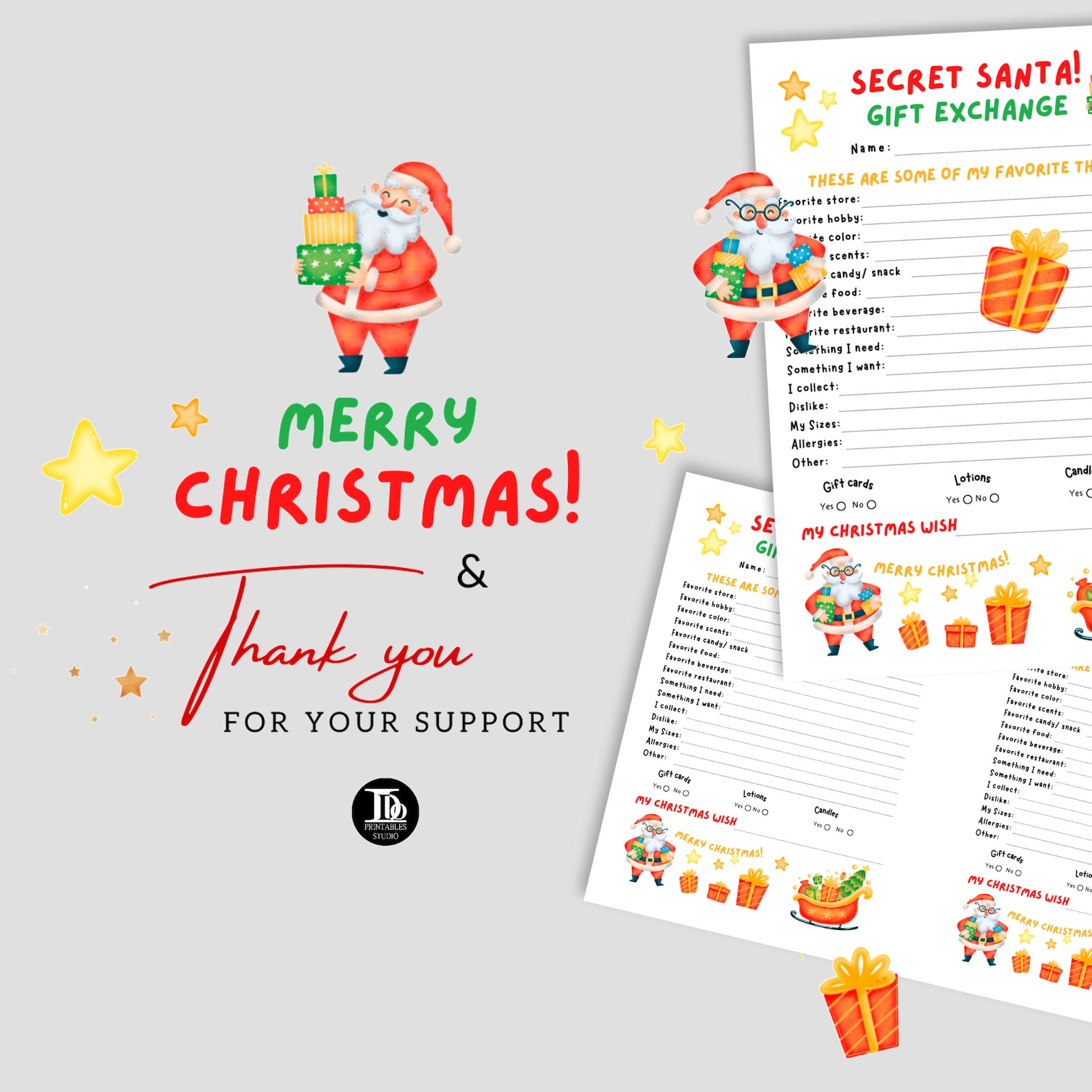 Secret Santa Gift Exchange Survey Printable Gift Questionnaire Favorite ...